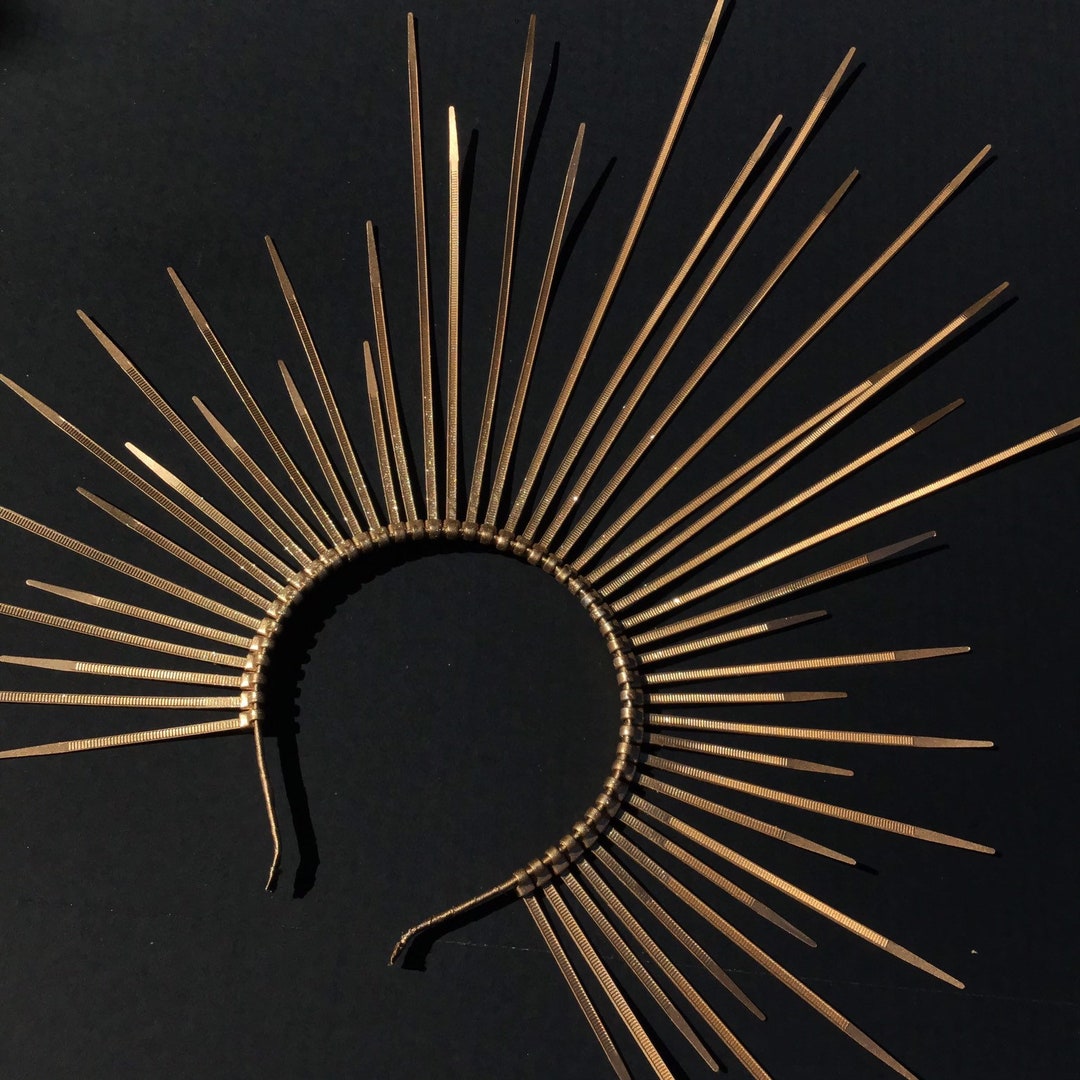 Women's Sunburst Crown, Zip Tie Saint Headpiece, Gold Spiked Halo ...