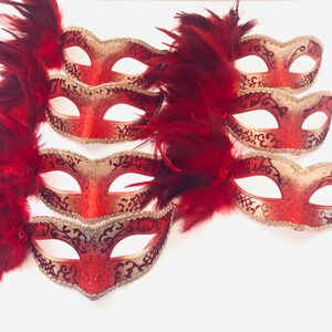 Red Masquerade Mask Women Feather Venetian Ball Mask Christmas New Year ...