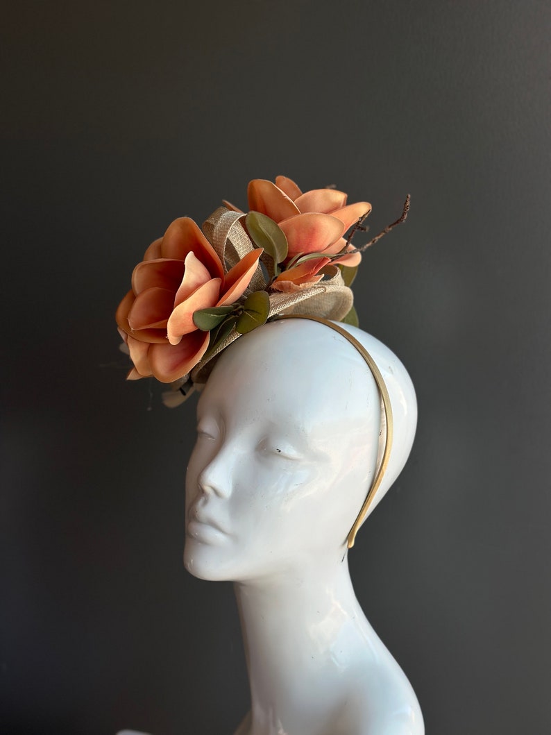 Magnolia Fascinator Hat Orange Hues Summer Tea Party Hat Magnolia ...