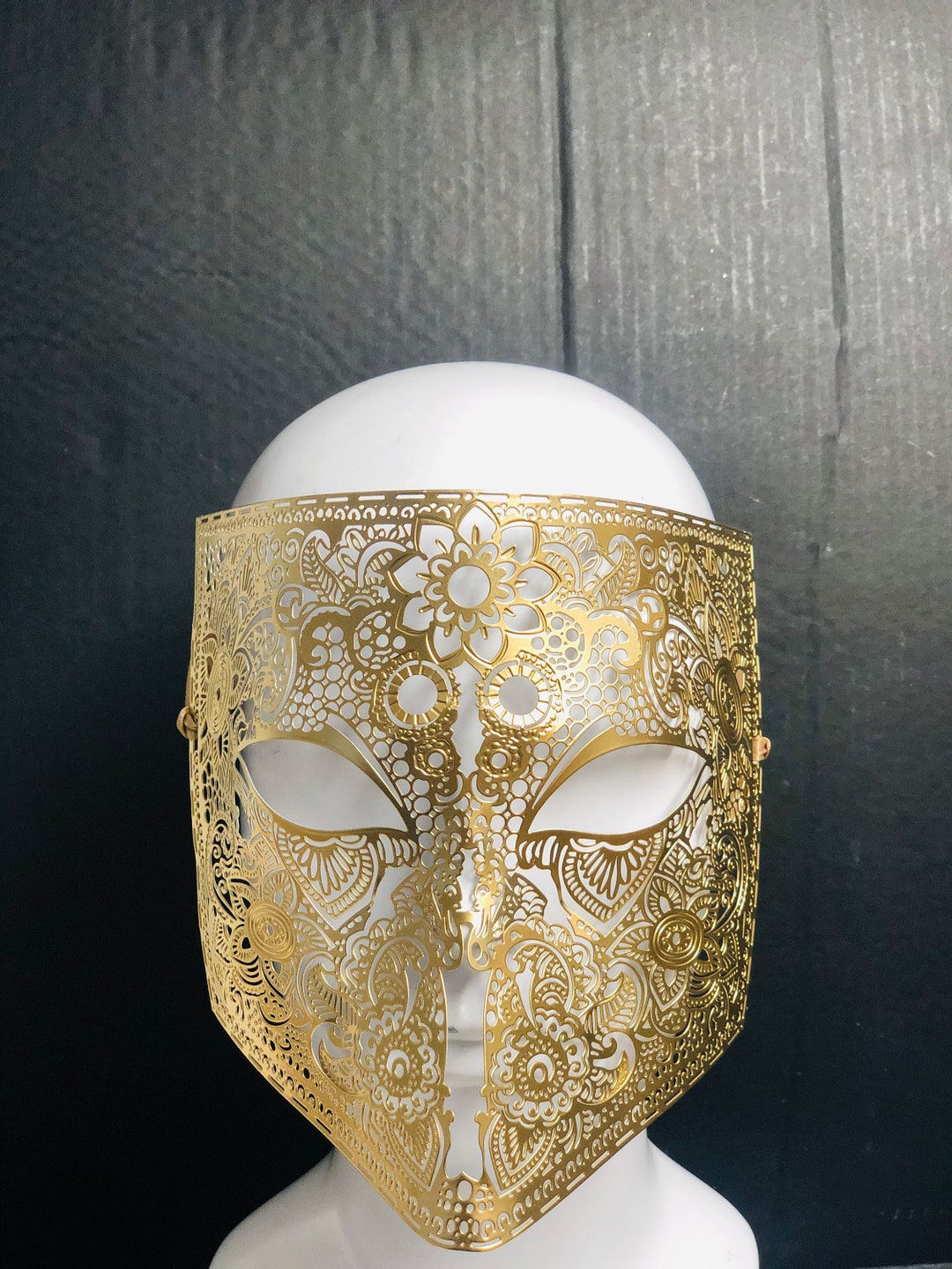 Gold Masquerade Mask Men Bauta Mask Full Face Metal Mask Halloween Mask ...