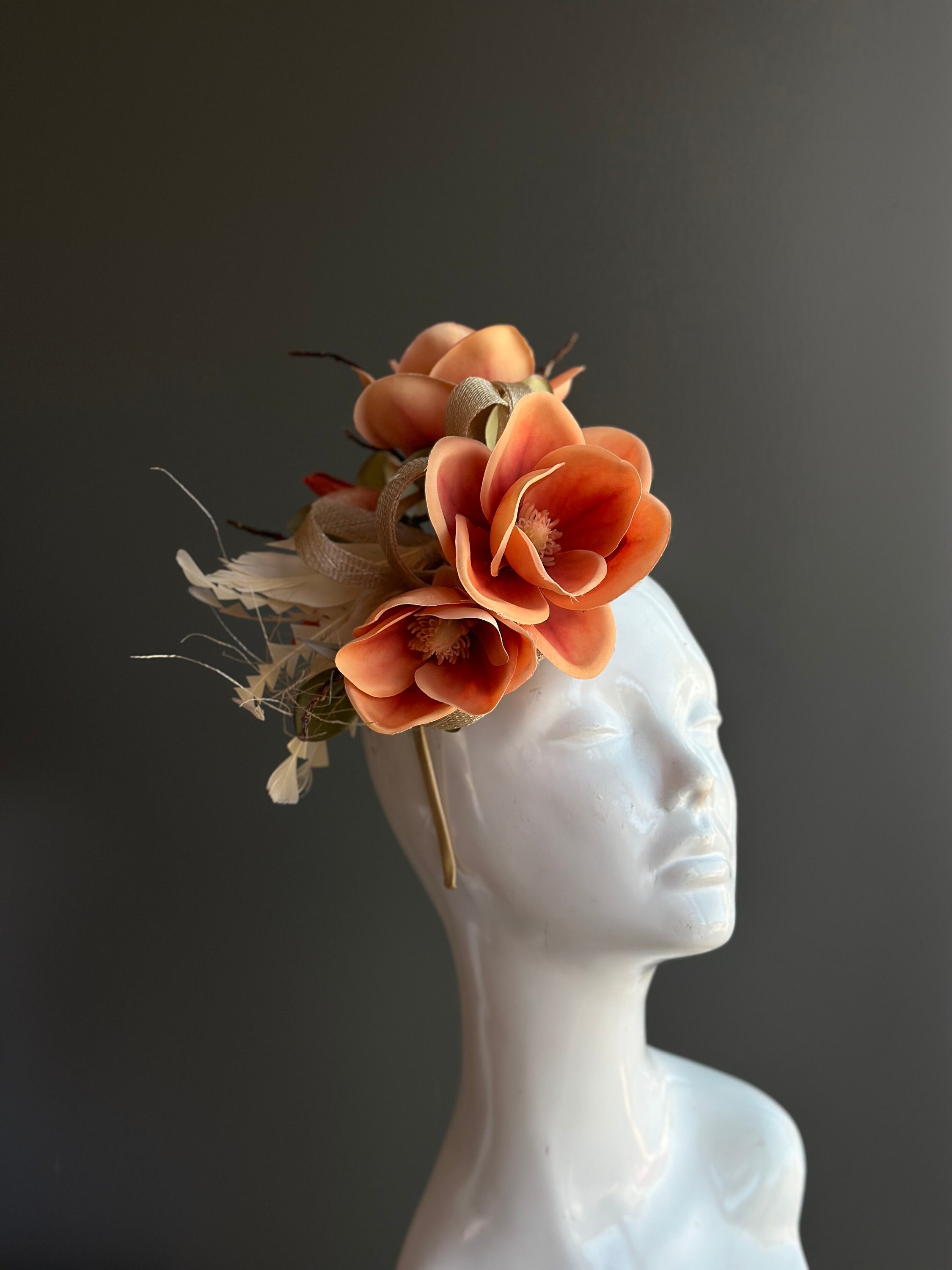 Magnolia Fascinator Hat Orange Hues Summer Tea Party Hat Magnolia ...
