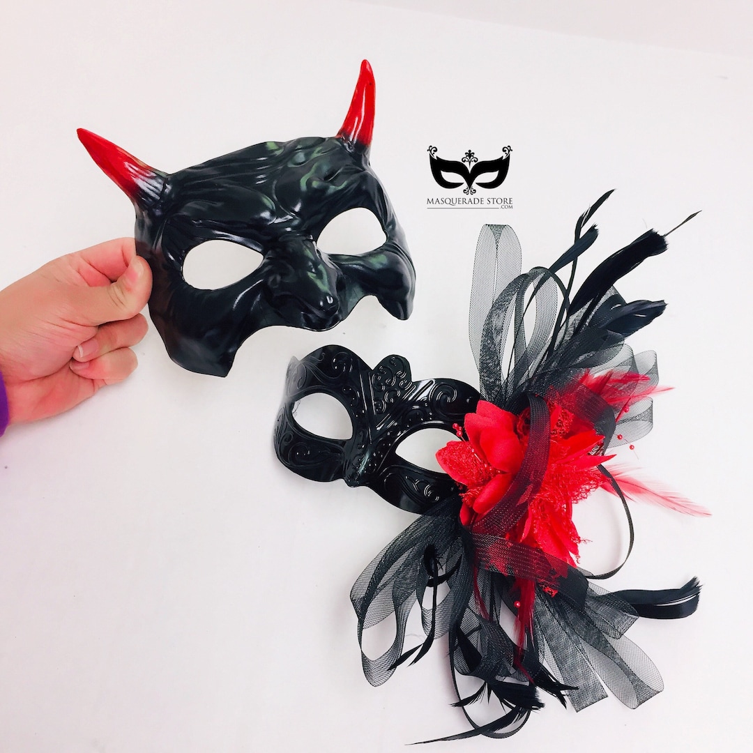 Black Red Couples Masquerade Mask, Mens Goblin Costume, Womens Floral ...