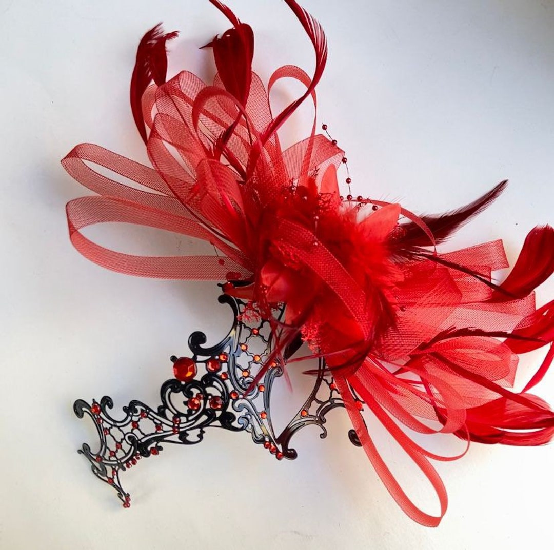 Black RED Masquerade Mask Women Red Feather Masks Masquerade Ball Masks ...