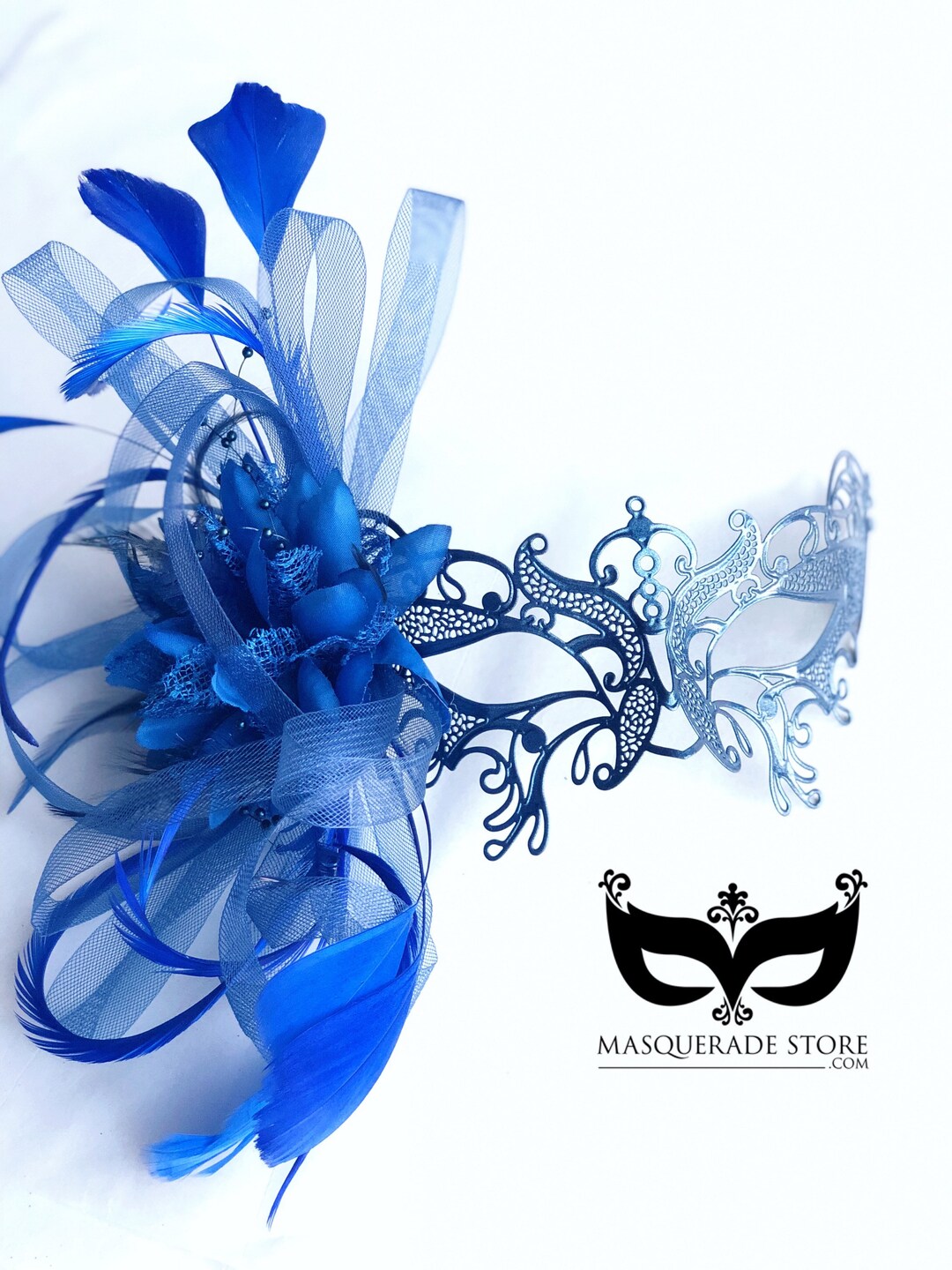 Blue Masquerade Mask Blue Women Mask With Feather, Masquerade Ball Mask ...