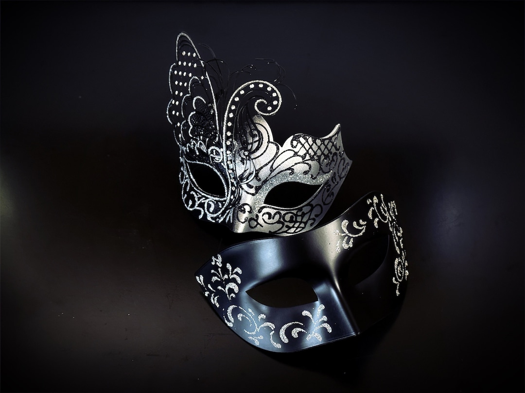 Couples Masquerade Mask Pair Venetian - Silver Black - Adult - Etsy