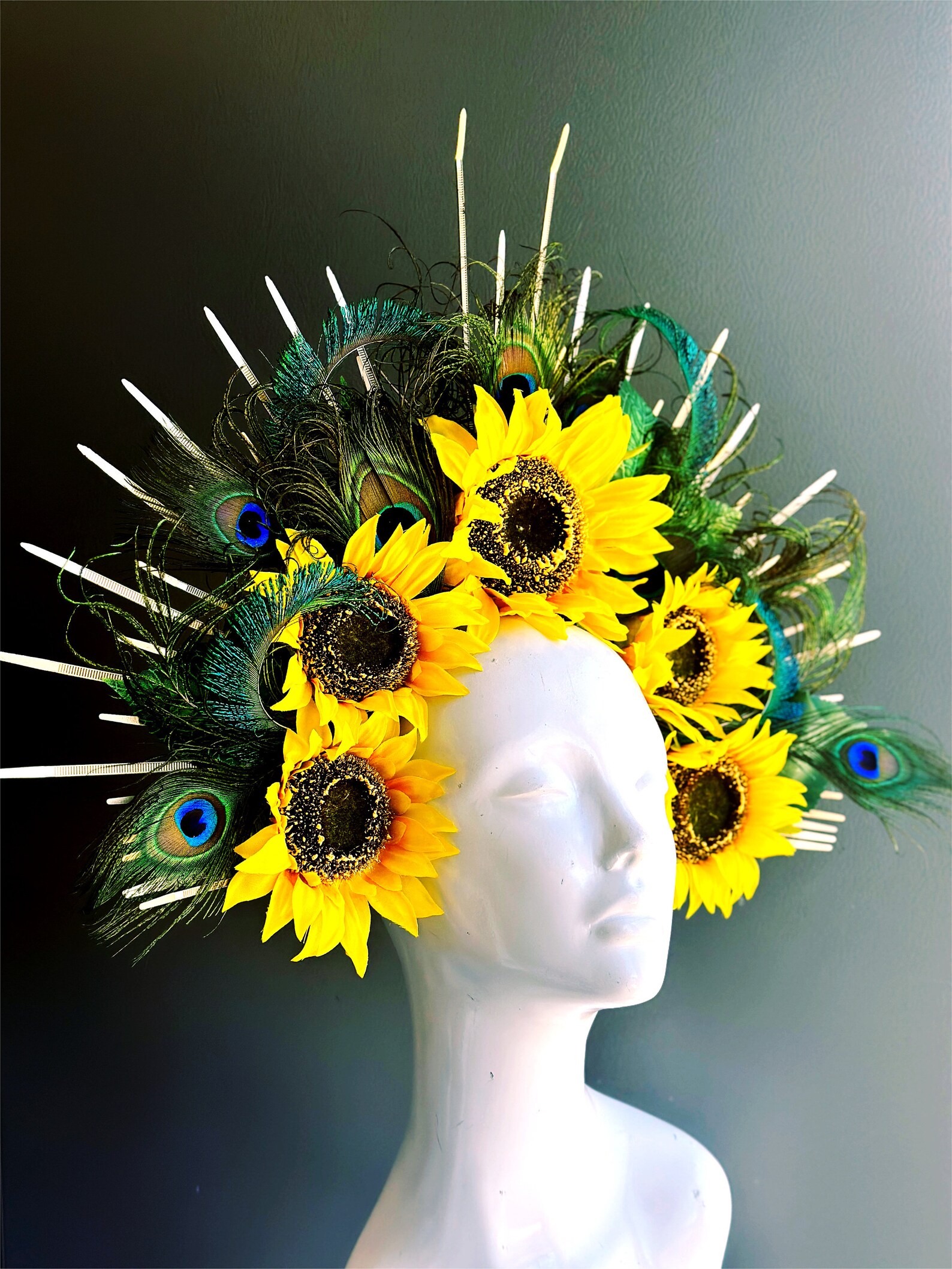 Sunflower Headpiece - Yellow Flower Halo Crown - Peacock Headdress ...