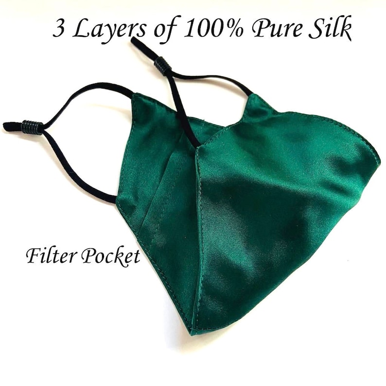 Emerald Green 3 Layers Mulberry Silk Face Mask Filter Pocket | Etsy