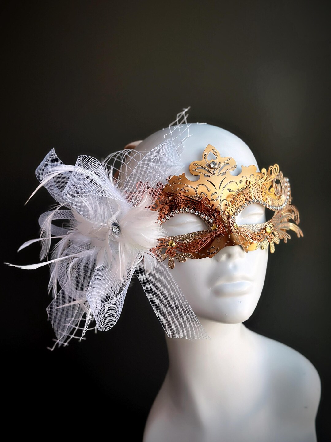 Gold Masquerade Mask White Feather Mask Womens Masquerade Masks ...