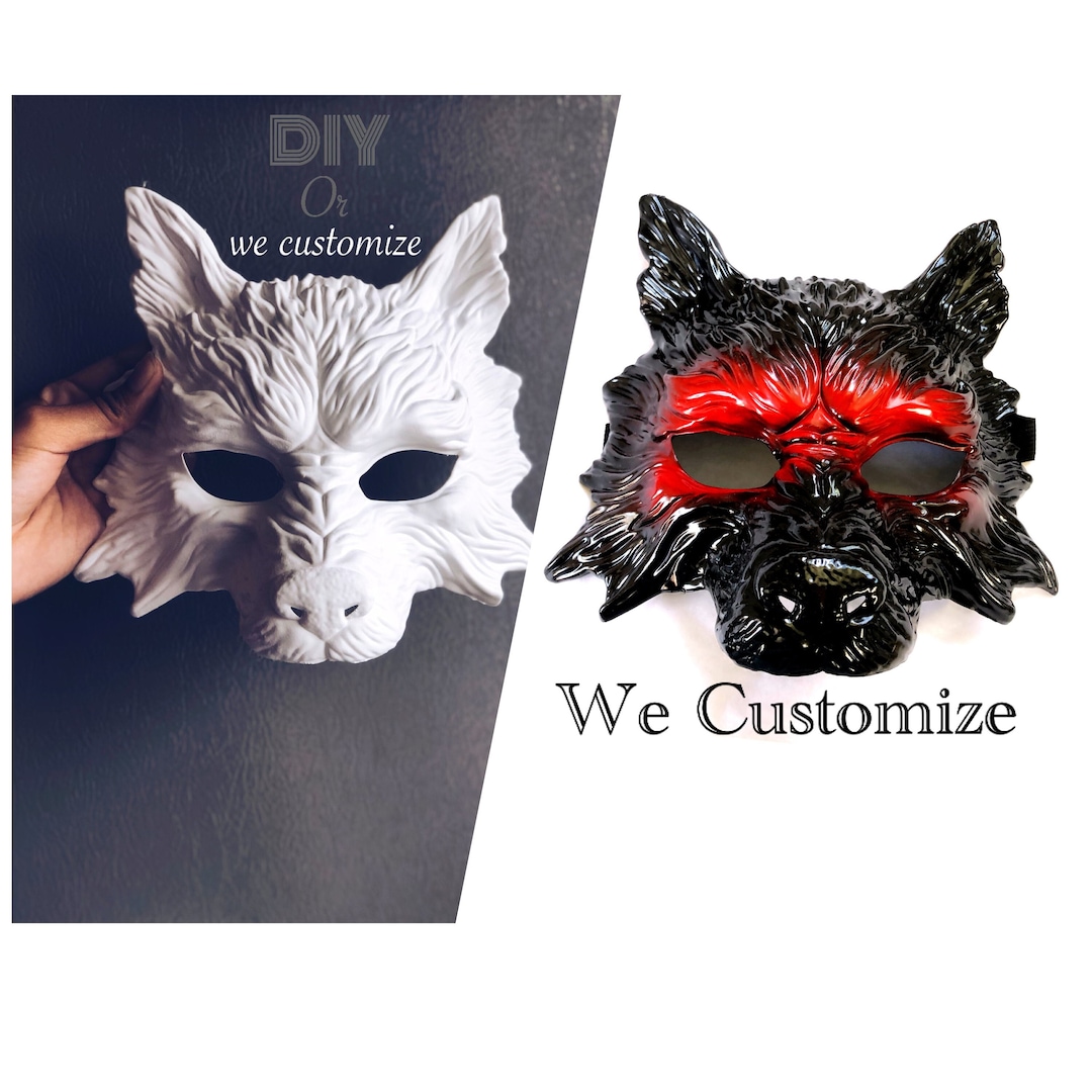 DIY Blank Werewolf Mask, Halloween Wolf Mask Black White Primer Coated ...