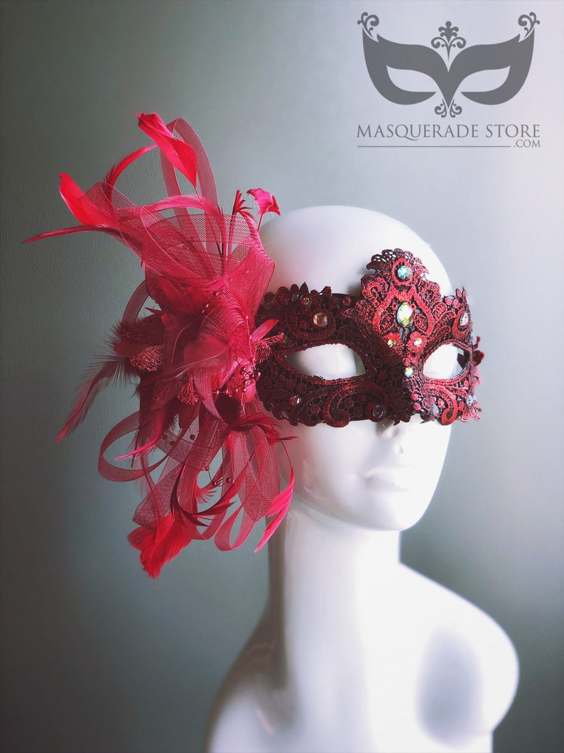 Stunning Red Masquerade Mask Women Feather Mask Masked Ball - Etsy