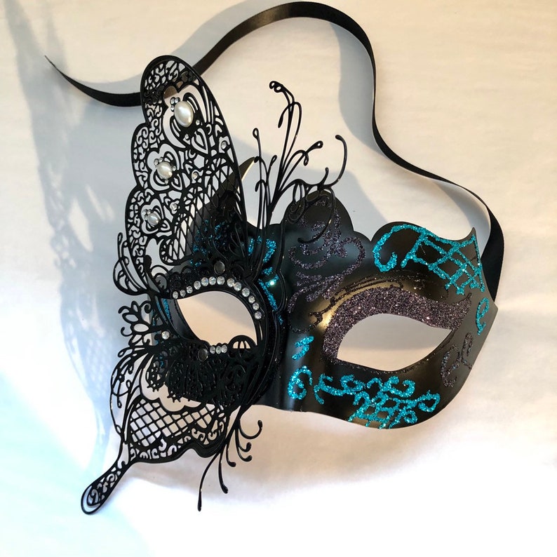 Half Butterfly Wing Lace Masquerade Ball Mask With Glitter Filigree ...