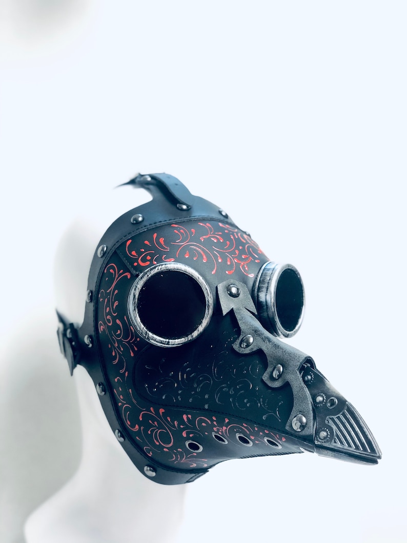Black Red Plague Doctor Mask PU Leather Plague Mask Bird Mask - Etsy