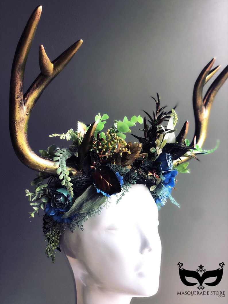 Nature Headpiece With Horns Deer Antler Headdress Pagan - Etsy