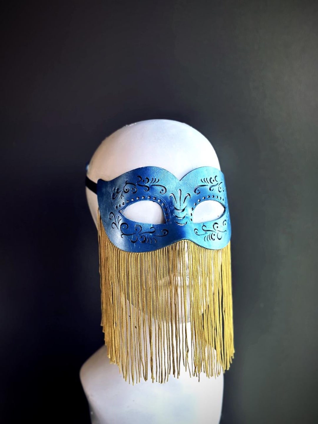 Blue Gold Cosplay Fringe Mask, Cowboy Fringe Mask Western Fringe Mask ...