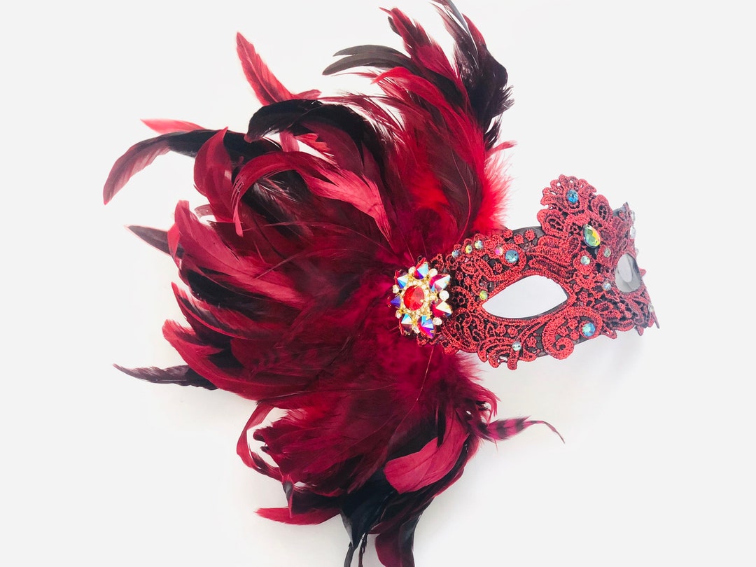 Red Feather Masquerade Mask Women, Rio Carnival Mask, Brazilian ...