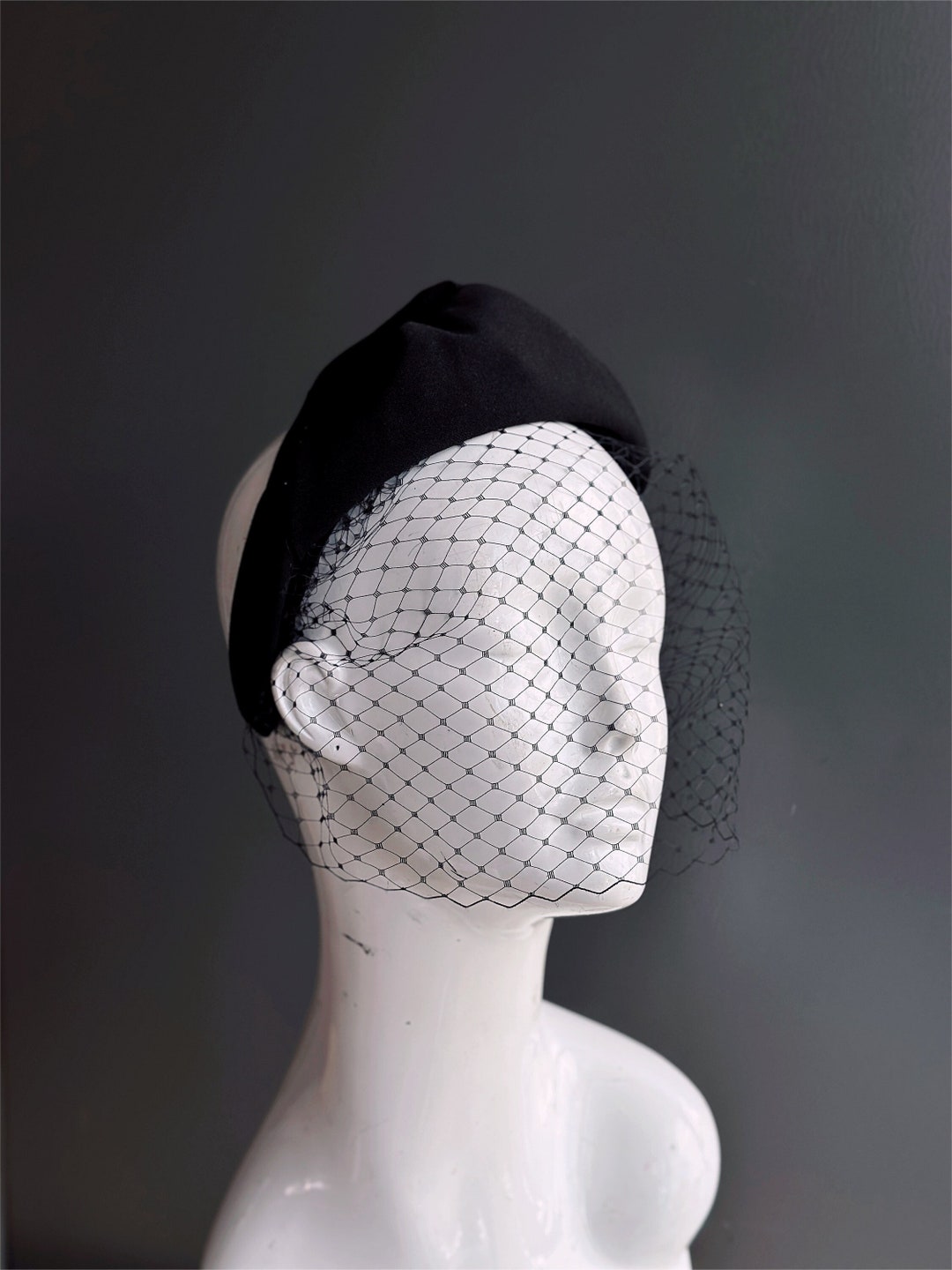 Black Fishnet Veil Headband for Women - Simple Mourning Veil Headband ...