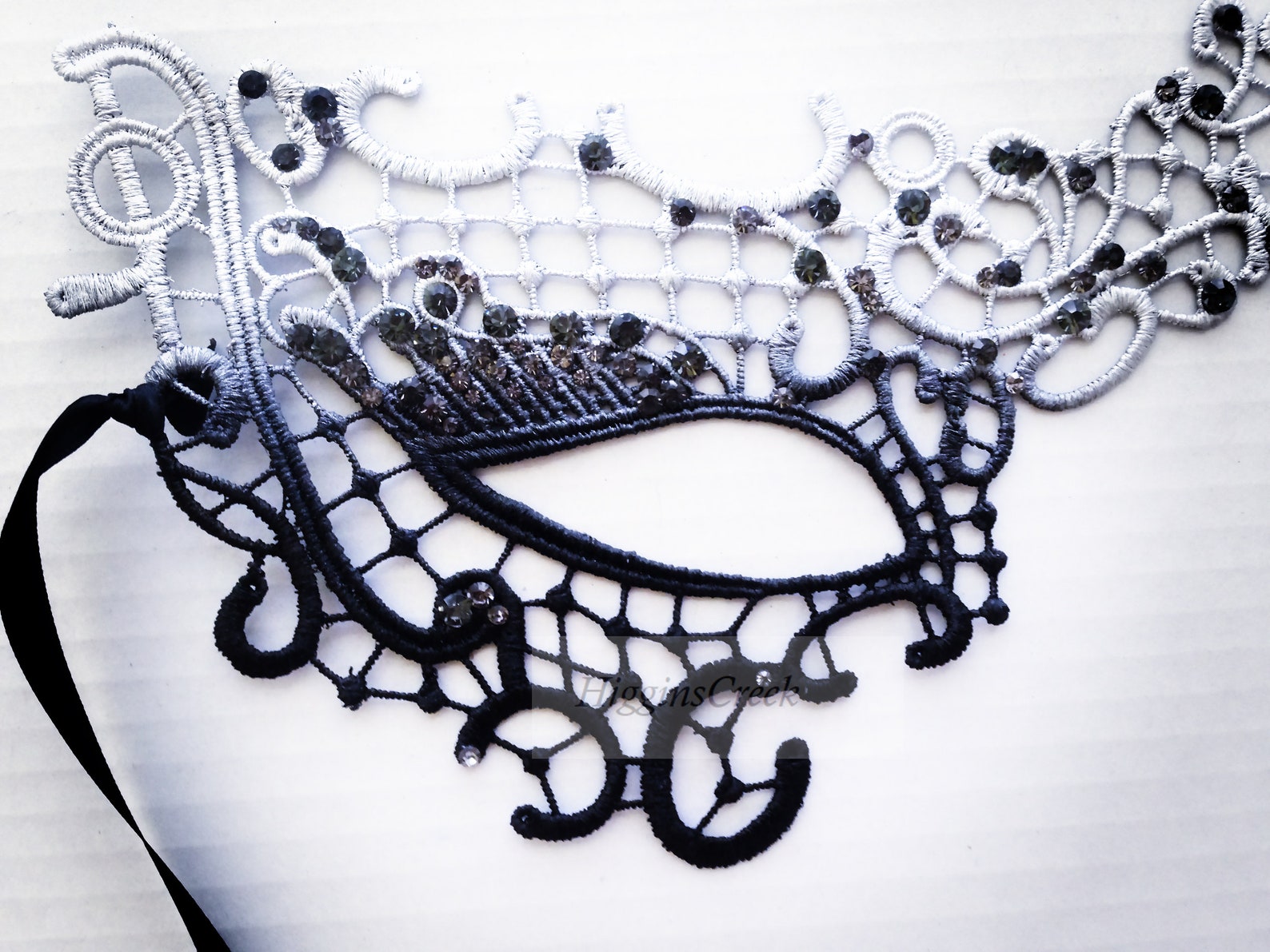 Half Face Masquerade Mask Woman Silver Ombre Lace With Black | Etsy