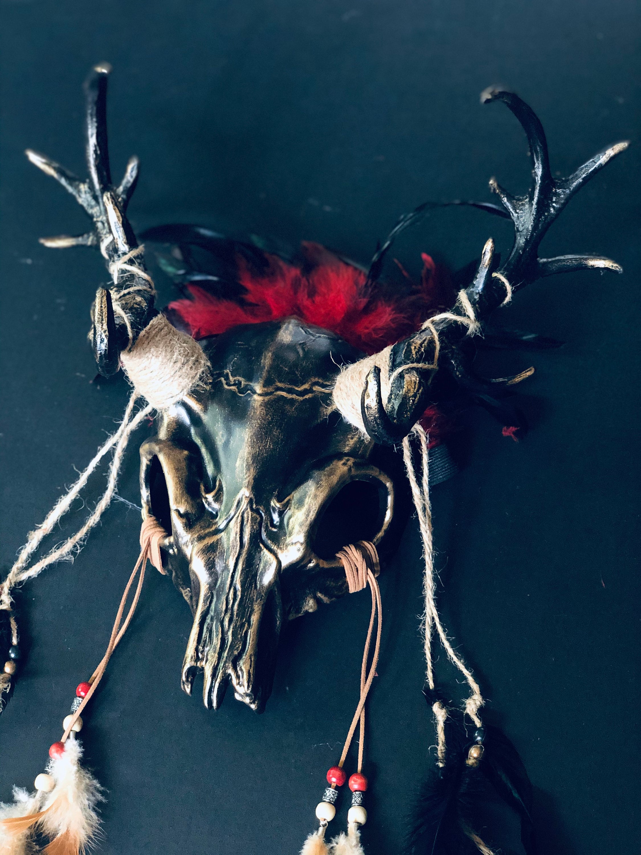 Deer Skull Mask Halloween Ritual Headdress Samhain Festival Viking Horn ...