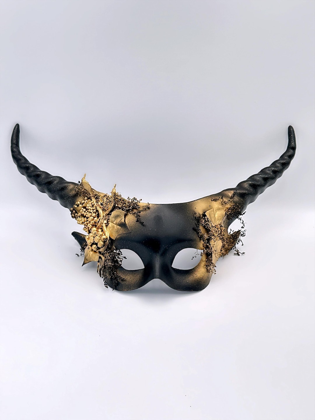Black Gold Women Masquerade Mask, Horn Mask, Halloween Mask, Animal ...
