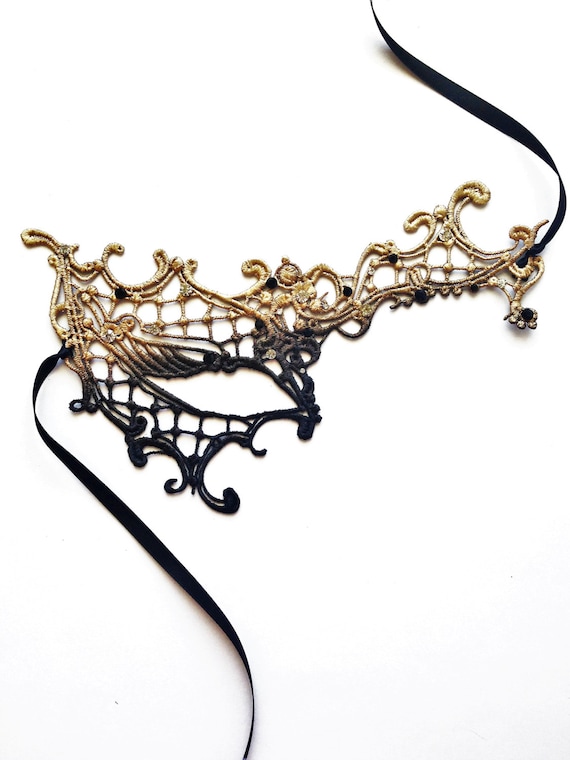 Elegant Macrame Lace Mask With Diamonds Masquerade Mask | Etsy
