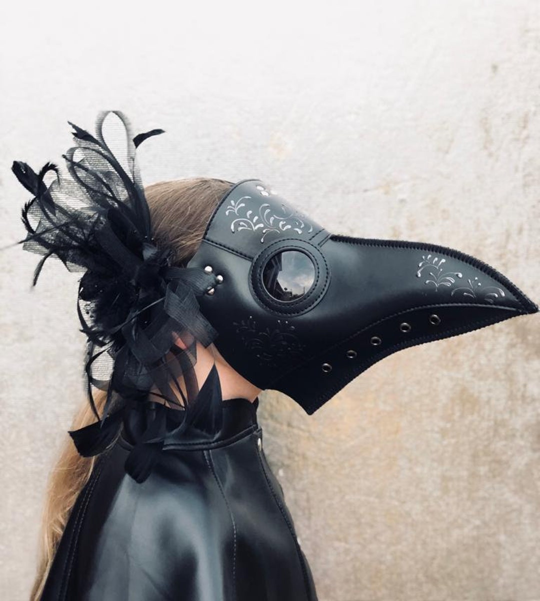 Kids Plague Doctor Mask Black Plague Hat Kids Cosplay Faux Leather ...