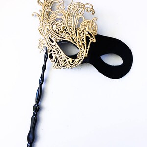 Gold Goddess Phantom Venetian Masquerade Mask With Handheld Stick and ...