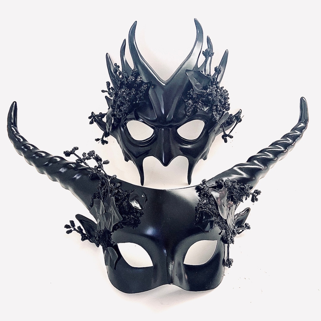 Black Masquerade Mask Couples Devil Horn Woodland Creature Mask Forest ...