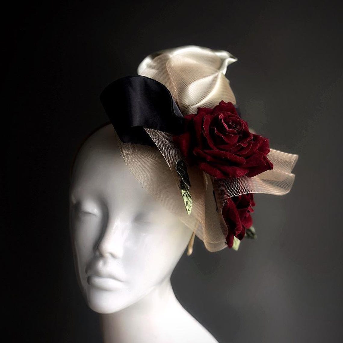 Red Rose Vintage Fascinator With Sage Green for Weddings, Derby, High ...