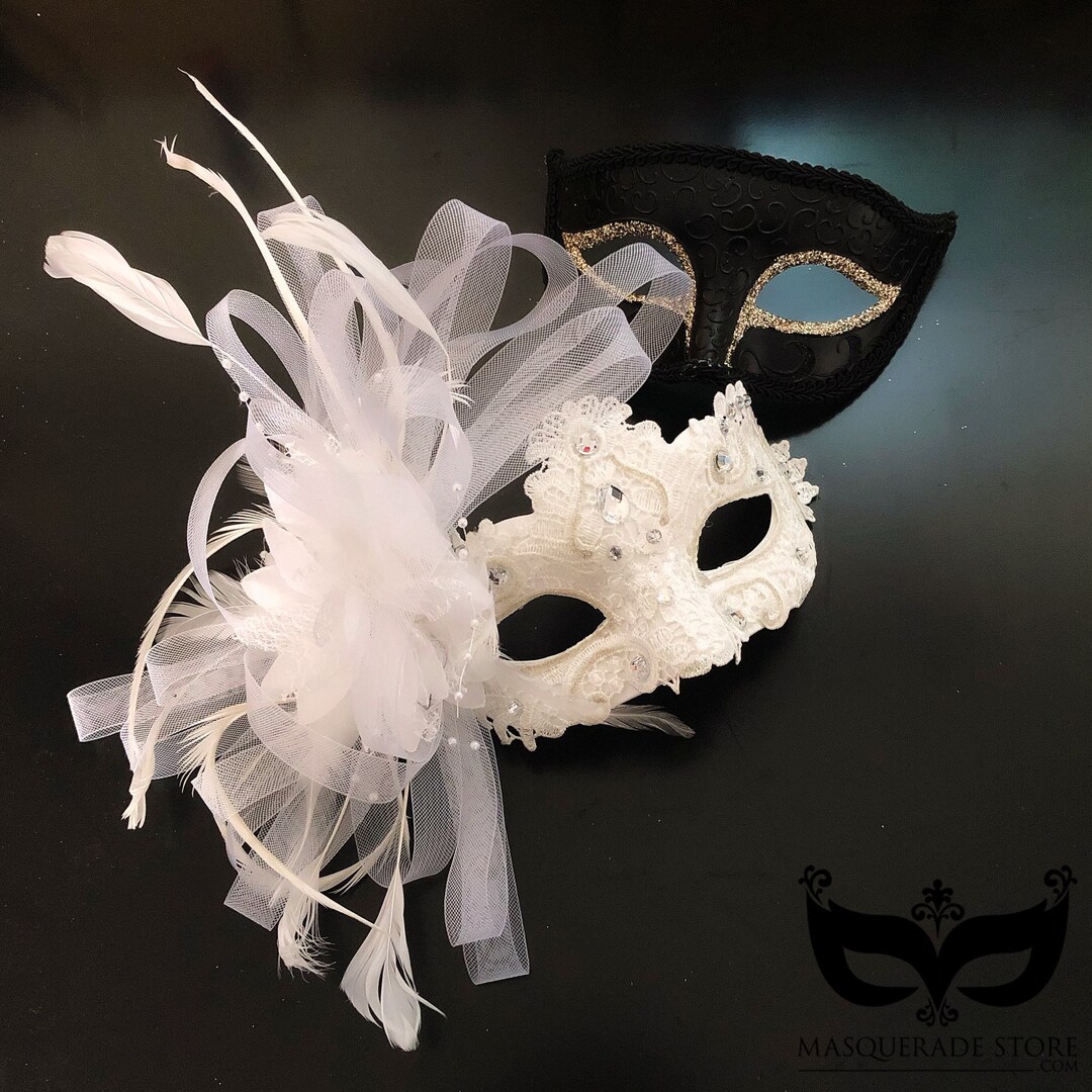 Black White Gold Couples Masks, Weddings, Prom Masks, Costume Party ...