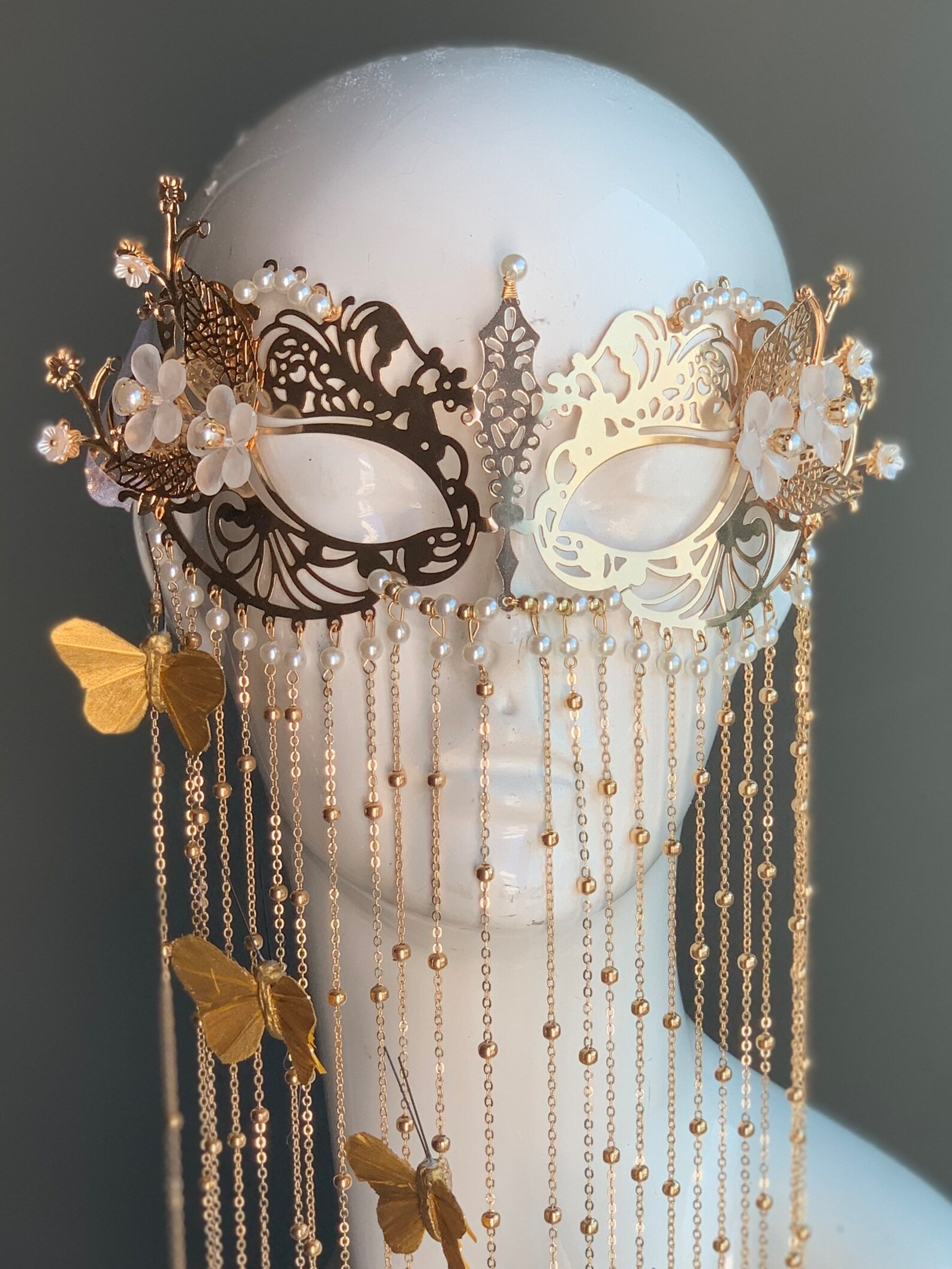 Whimsical Gold Butterfly Masquerade Mask, Pearl Mask, Masquerade Party ...