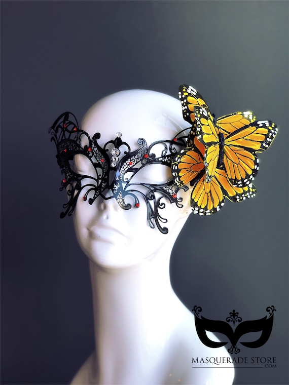 Masquerade Mask With Butterflies Black Metal Mask Butterfly - Etsy