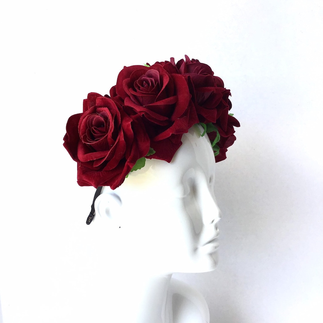 Dark Red Rose Hairpiece, Rose Crown Photography Props, Flower Headpiece ...