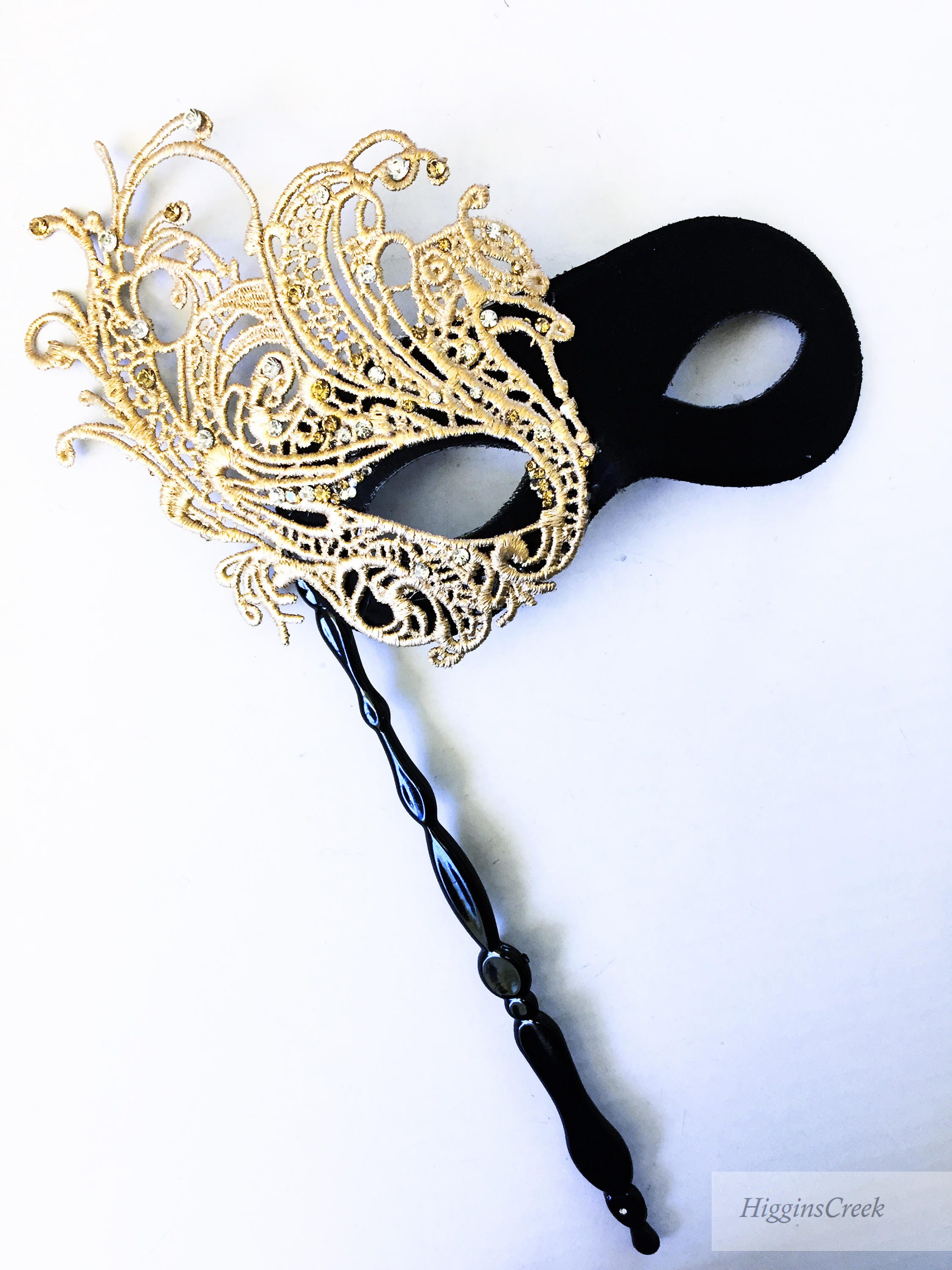 Gold Goddess Phantom Venetian Masquerade Mask With Handheld Stick and ...