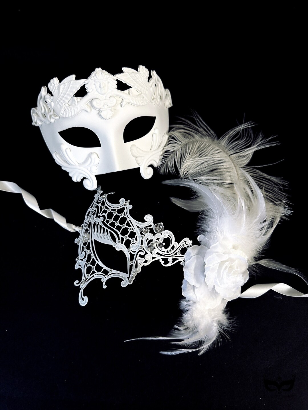 White Couples Masquerade Masks, Wedding Mask, Gala Mask, Prom Mask ...