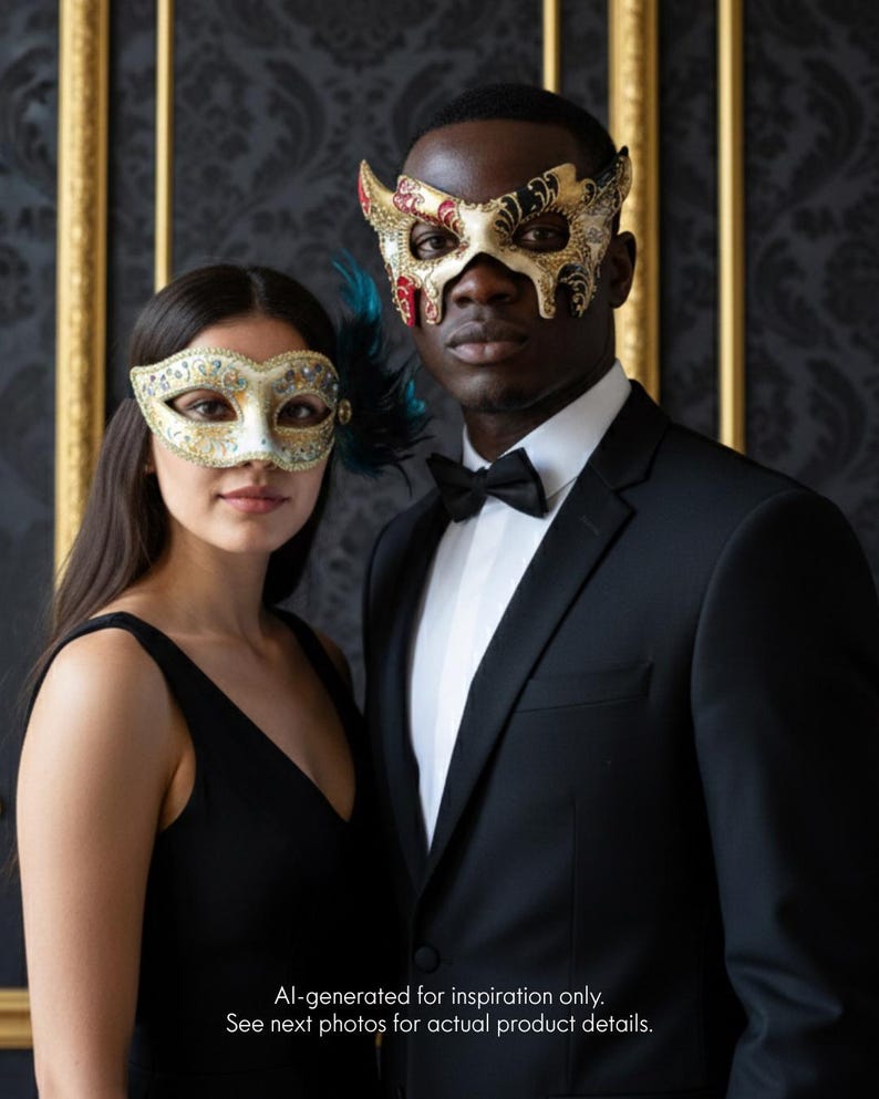 Red & Blue Carnival Masquerade Mask Couples Set With Feathers - Etsy