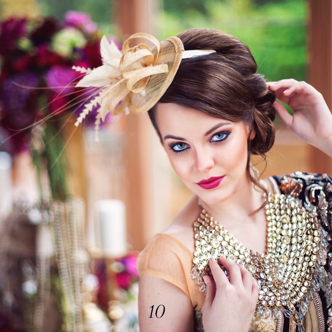 Formal Fascinator Hat Light Gold Fashion Hat Champagne Derby Hat Tea ...