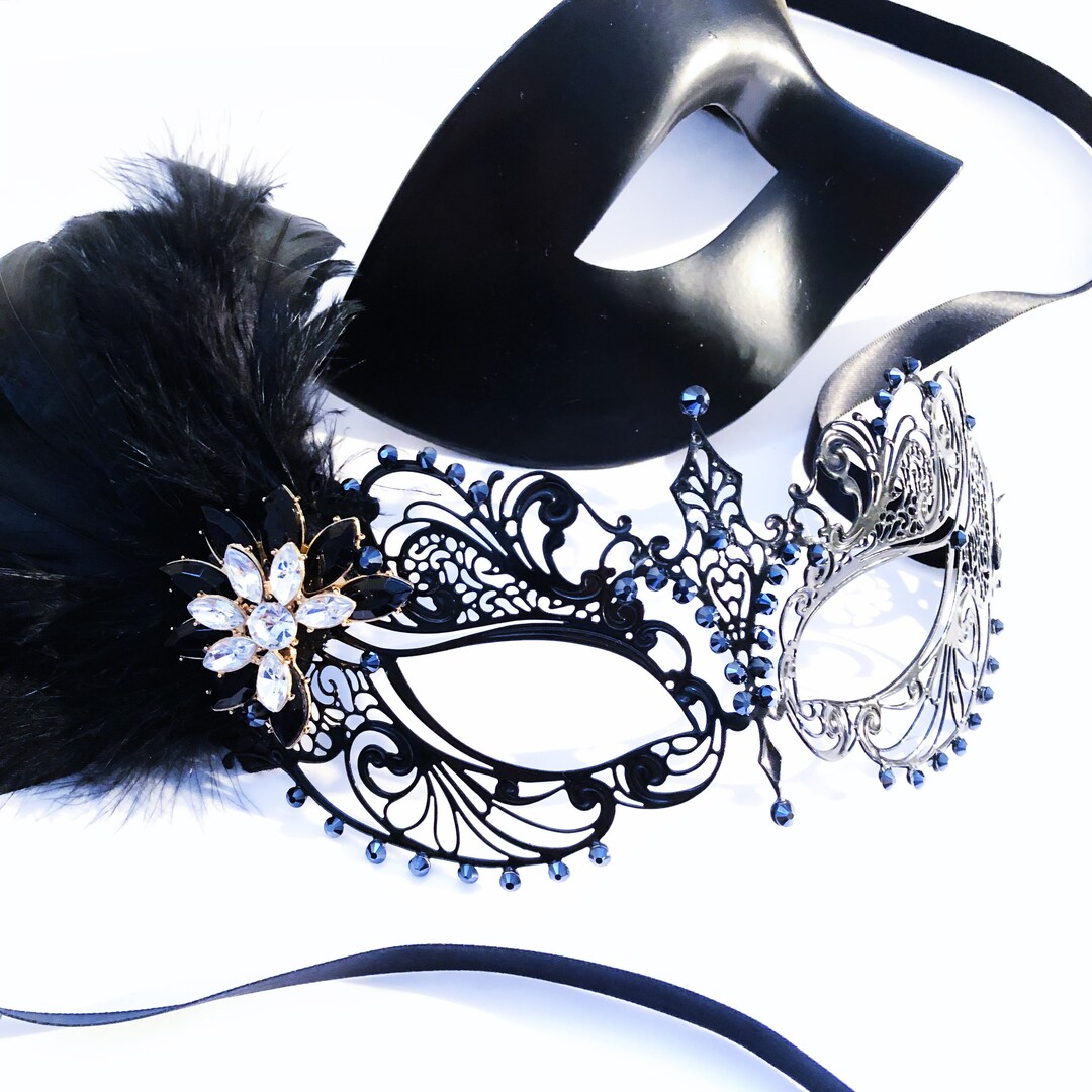 Masquerade Masks Couple, Elegant Black Mask Pair, Couples Mask, Women ...