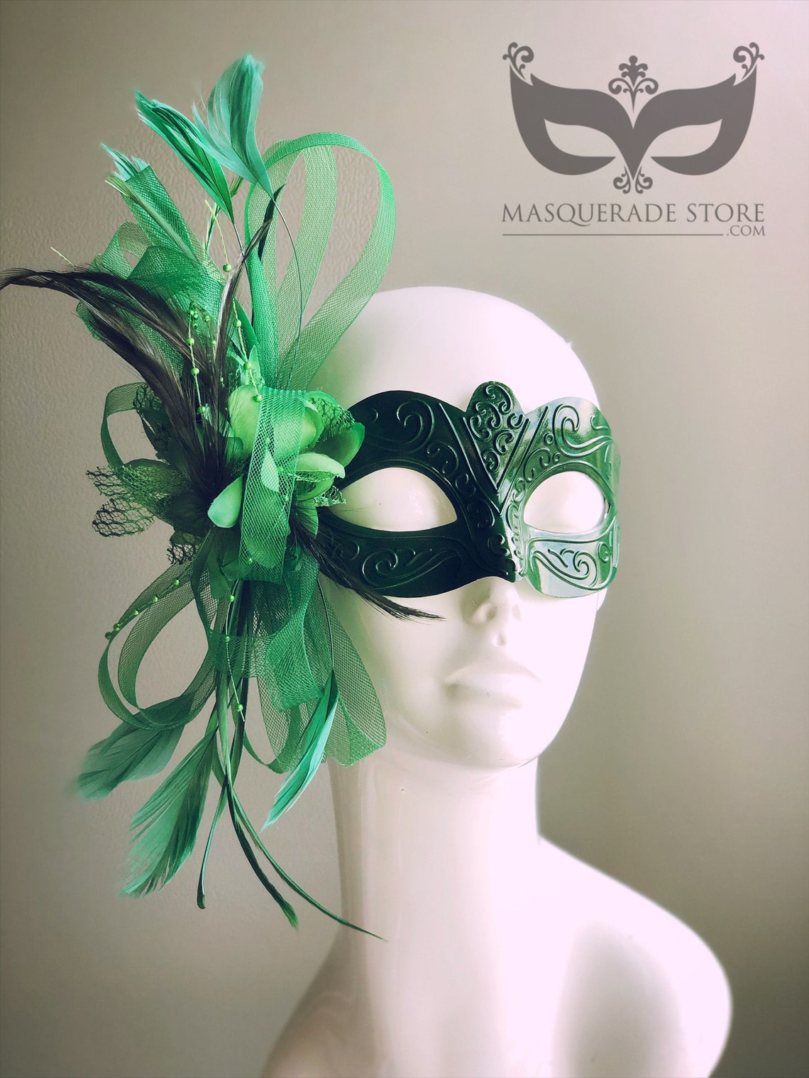 Emerald Green Masquerade Mask Women Feather Mask Elegant Party Mask - Etsy