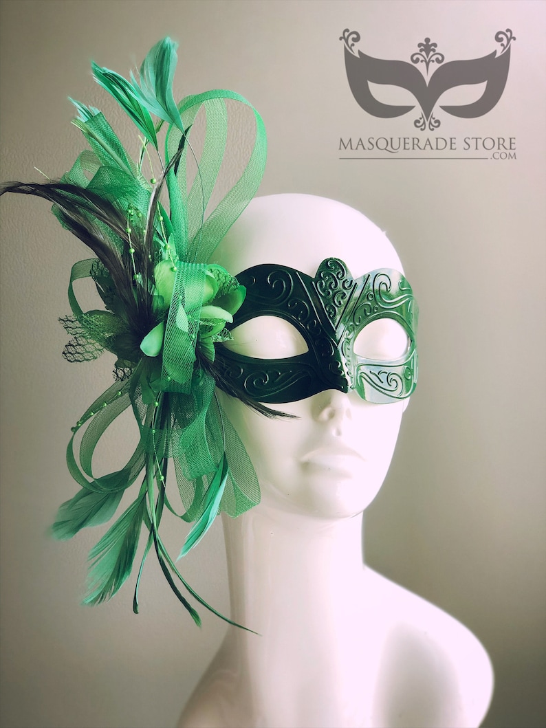 Emerald Green Masquerade Mask Women Feather Mask Elegant Party Mask - Etsy