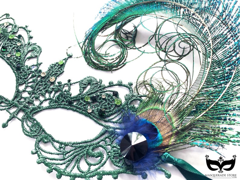Emerald Green Peacock Feather Masquerade Mask, Womens Lace Mask ...