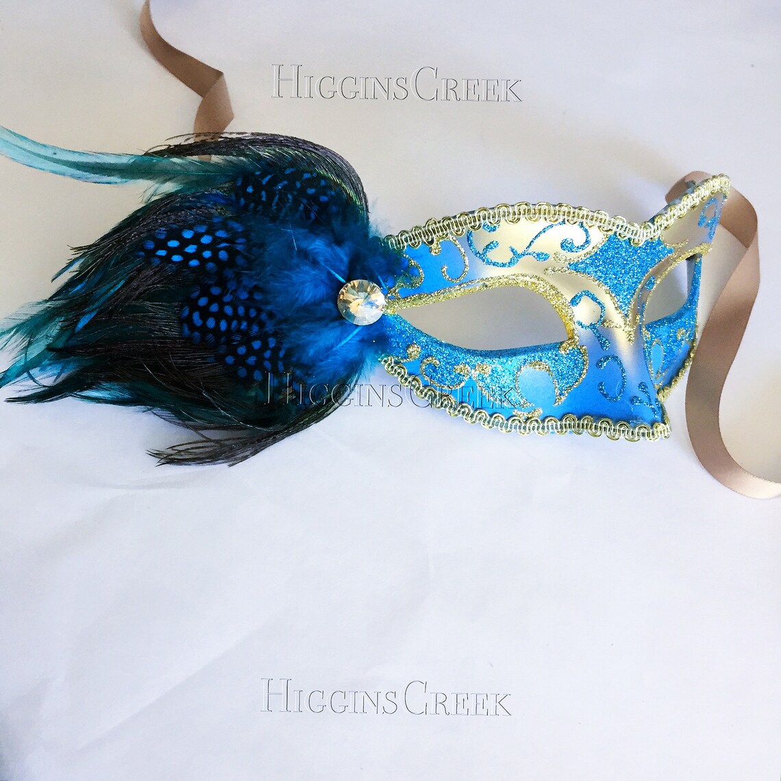 Turquoise masquerade mask Turquoise Feather mask women | Etsy