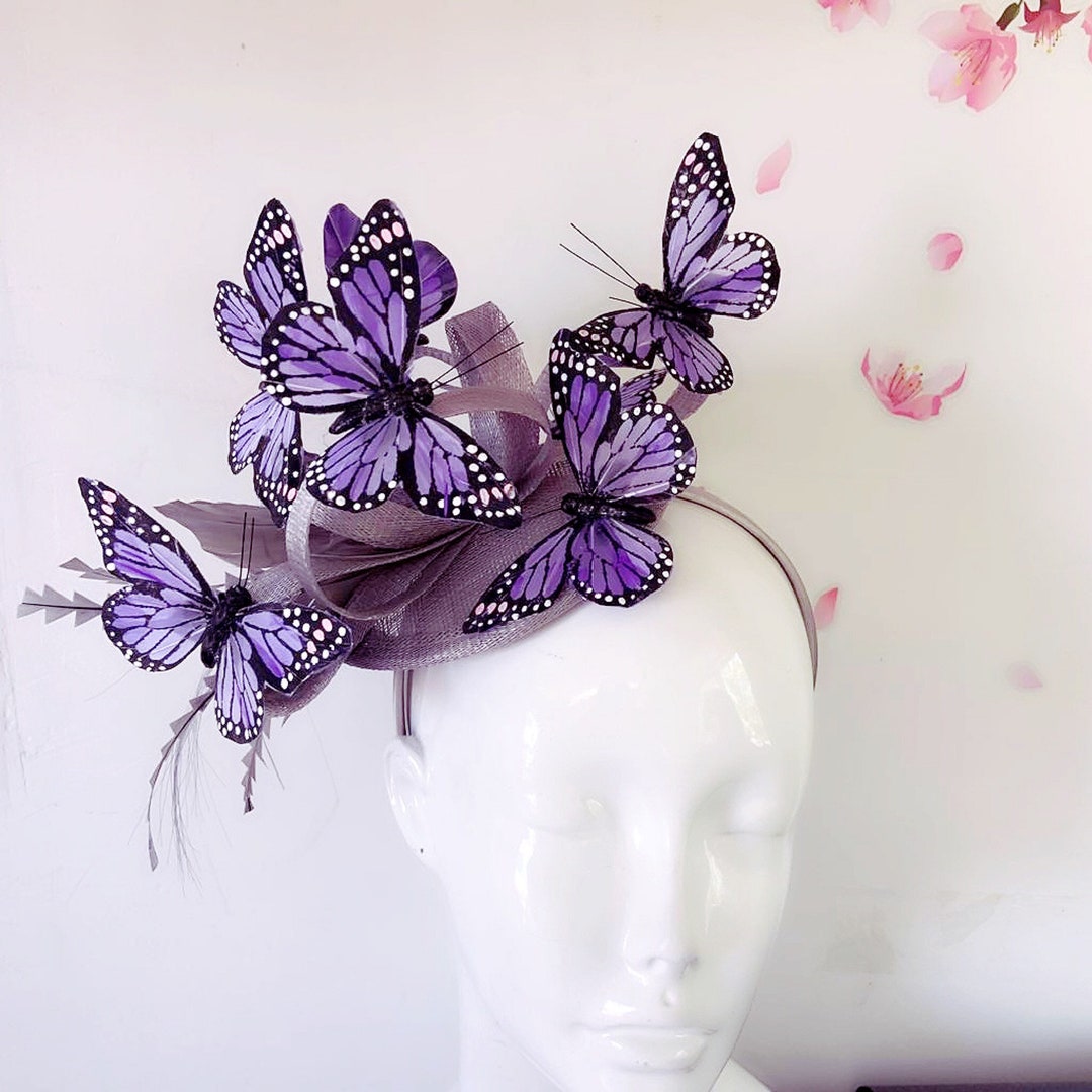 Purple Tea Party Hat, Women's Butterfly Fascinator Hat, Kentucky Derby ...