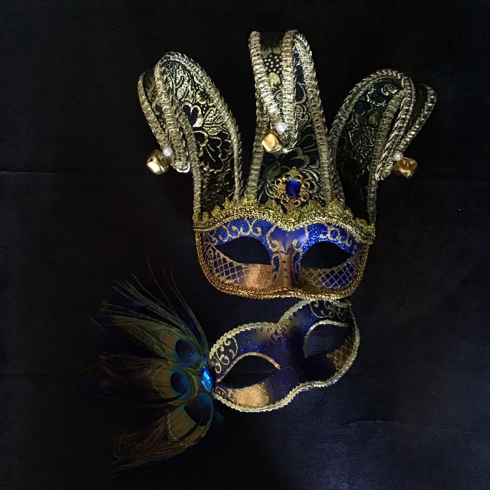 Royal Blue Jester Mask Mens Feather Women Mask Couples - Etsy
