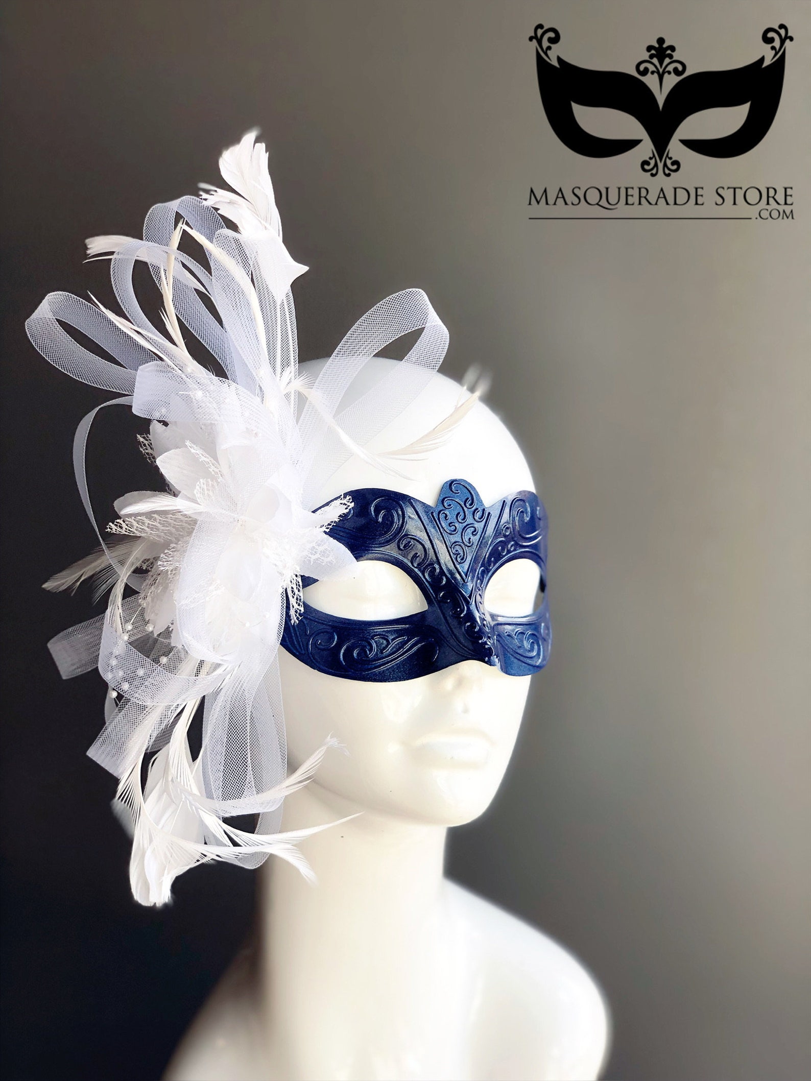 Exquisite Cobalt Blue Masquerade Mask Women Feather Ball Mask - Etsy