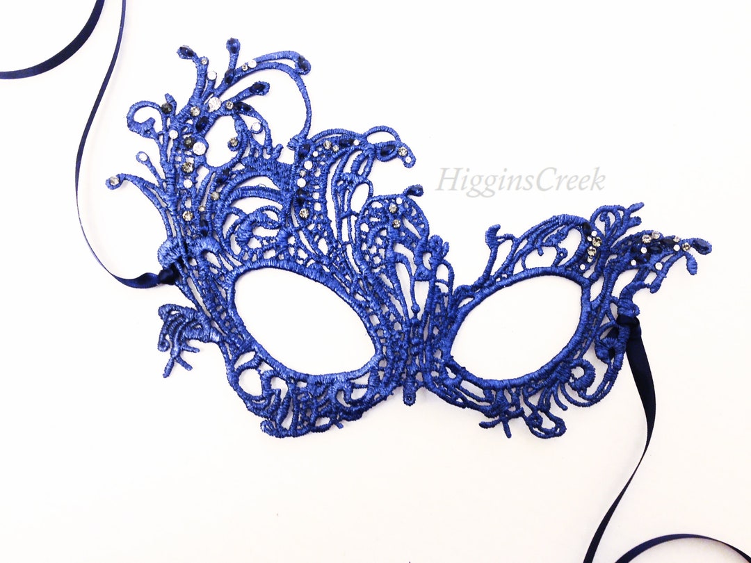 Cobalt Blue Masquerade Mask, Women's Venetian Blue Mask, Rhinestones ...