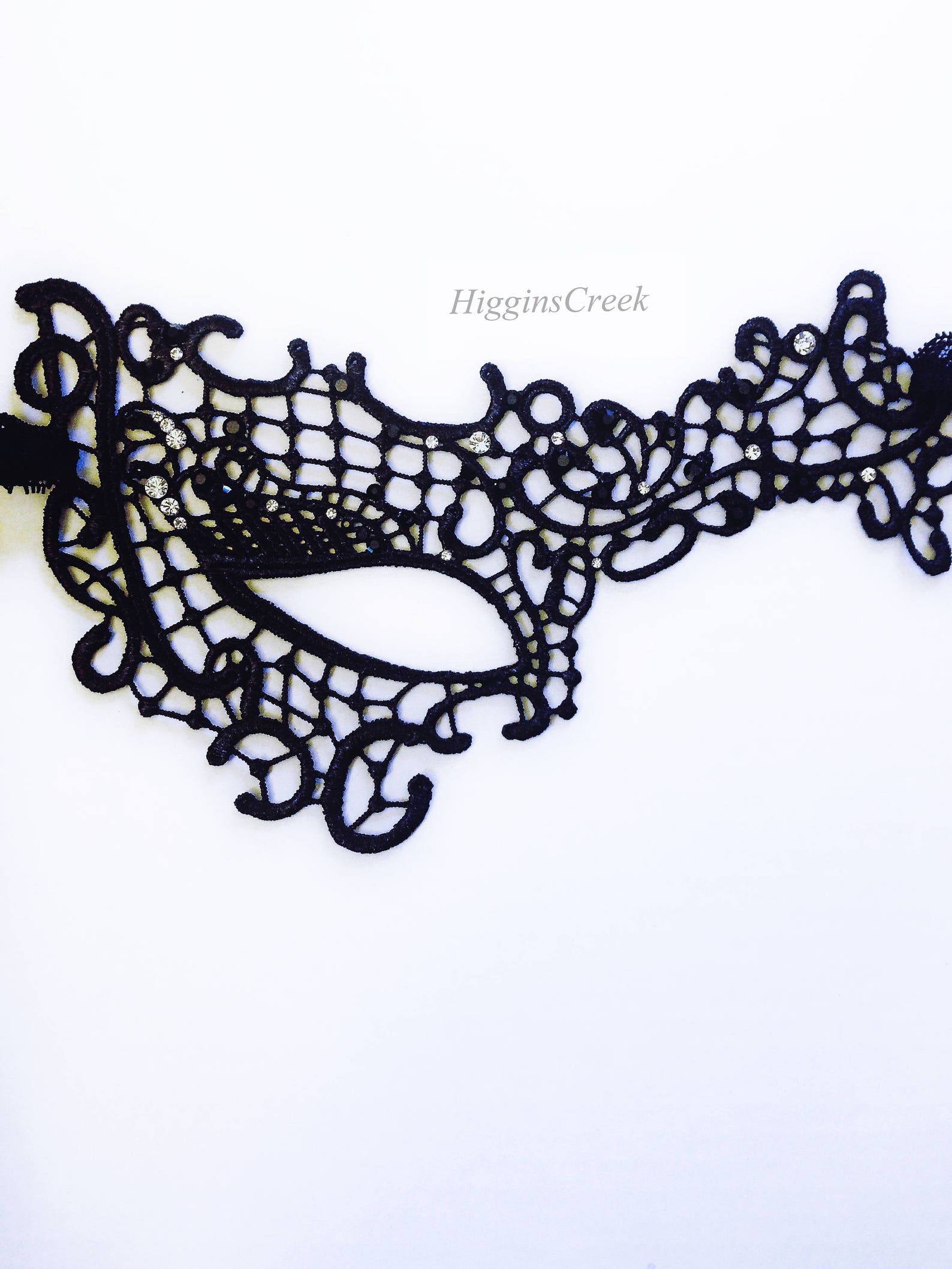 Black and Crystal Studded Lace Mask for Women, Half Face Masquerade ...