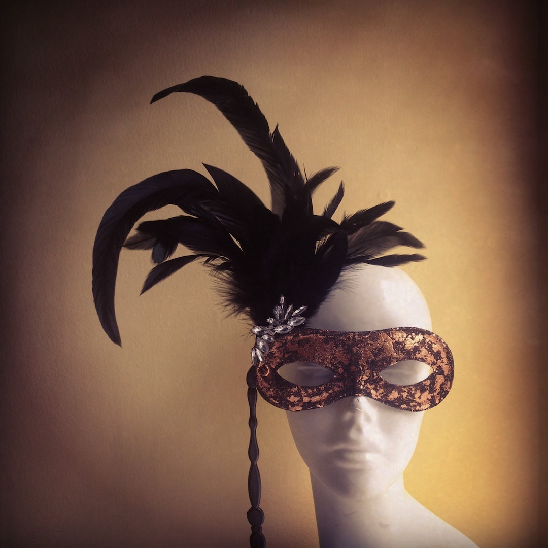 Masquerade Stick Mask, Handheld Mask, Gold Prom Mask, Prom Masquerade ...