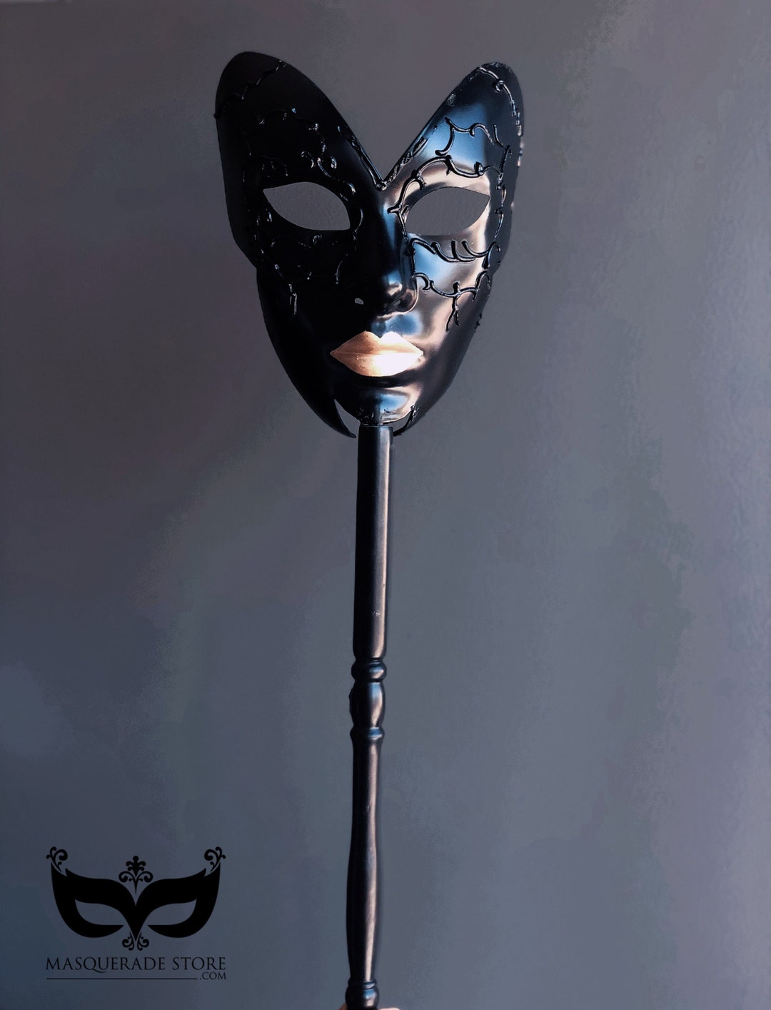Black Masquerade Mask on STICK Carnival Mask Venetian Masquerade Mask ...