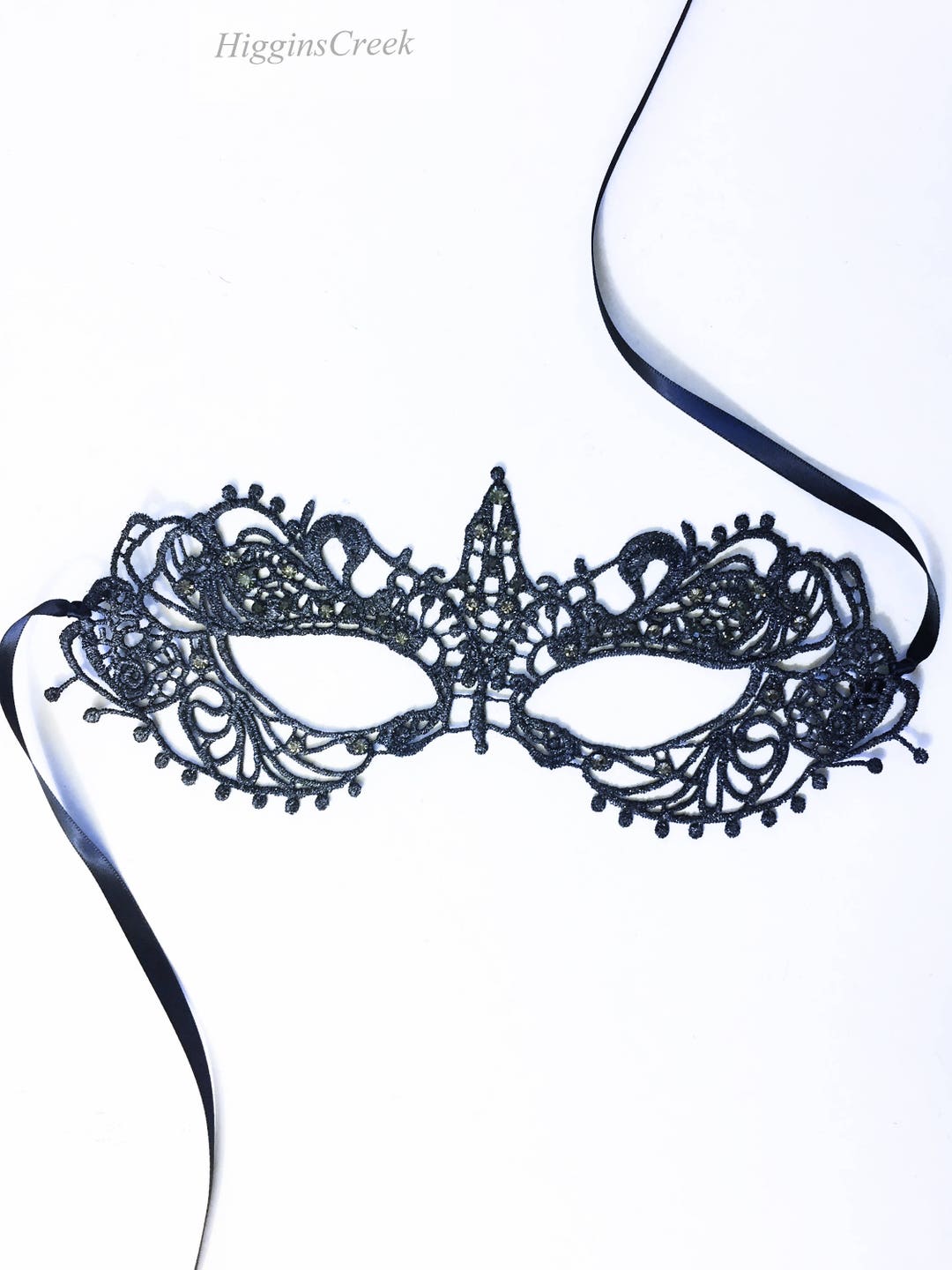 Masquerade Lace Mask, Black Shimmer Lace Mask With Black Diamonds - Etsy