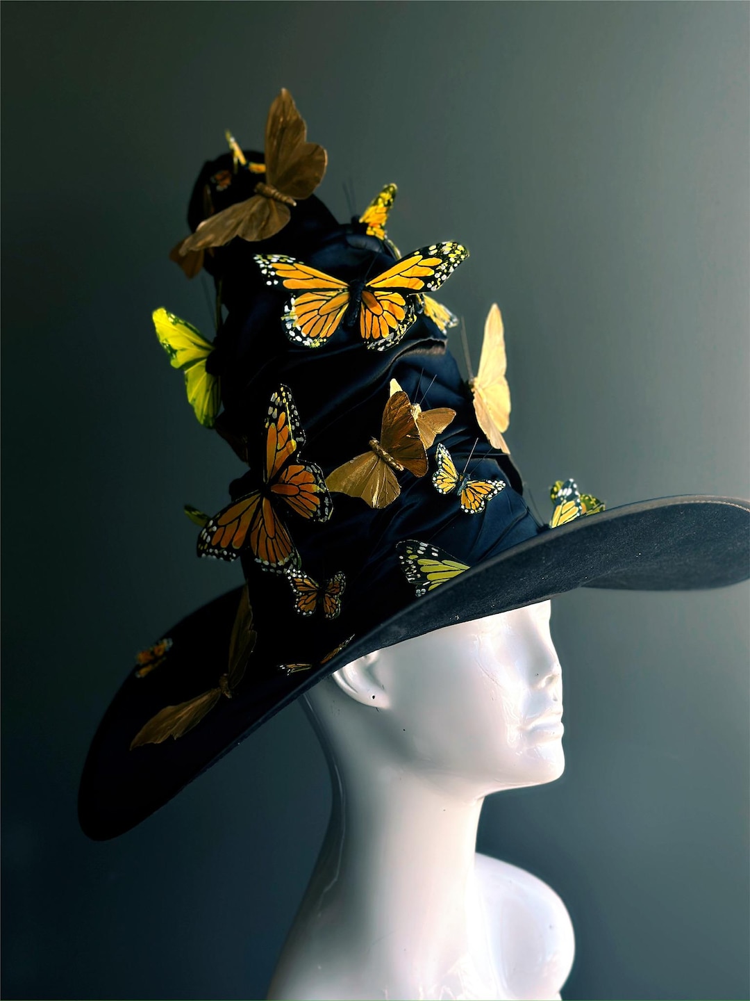 Butterfly Witch Hat – Halloween Black Hat With Yellow, Orange & Gold ...